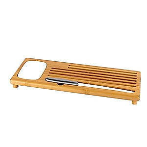 Bamboo Land- Bamboo Sweep Off Baguette Board with Bread Crumb Catcher and Ceramic Dipping Dish, 18” x 7”, Bread Cutting Board with Crumb Catcher, Board for Cutting Bread, Bread Cutter Knife