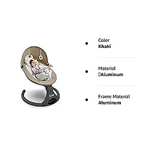 Bluetooth Baby Swing for Infants, 5 Speed Bluetooth Baby Bouncer Music Speaker with 12 Preset Lullabies, Remote Control Indoor Baby Rocker with Touch Screen Chair for 5-20 lb, 0-9 Months (Khaki)