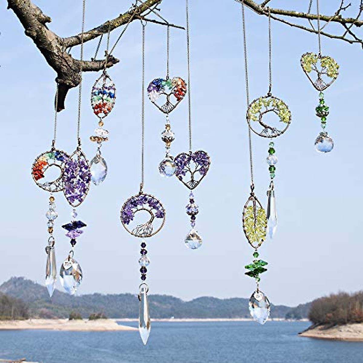 H&D HYALINE & DORA Handmade Chakra Suncatcher Window Hanging Crystal Drop Prism Ornaments,Pack 3pcs