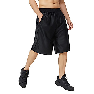 Men's Quick-Dry Athletic Shorts - Mesh-Lined, Pocketed, Over-Knee with 11"-13" Inseam,Adjustable Drawstring, X-Large, Black