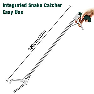 KONKY 47-Inch Stainless Steel Professional Snake Catcher, Reptile Grabber Standard Snake Tong Stick Outdoor Handling Tool Trash Picker with Zigzag Wide Jaw, for Camping, Garden, Jungle, Bush, Desert.