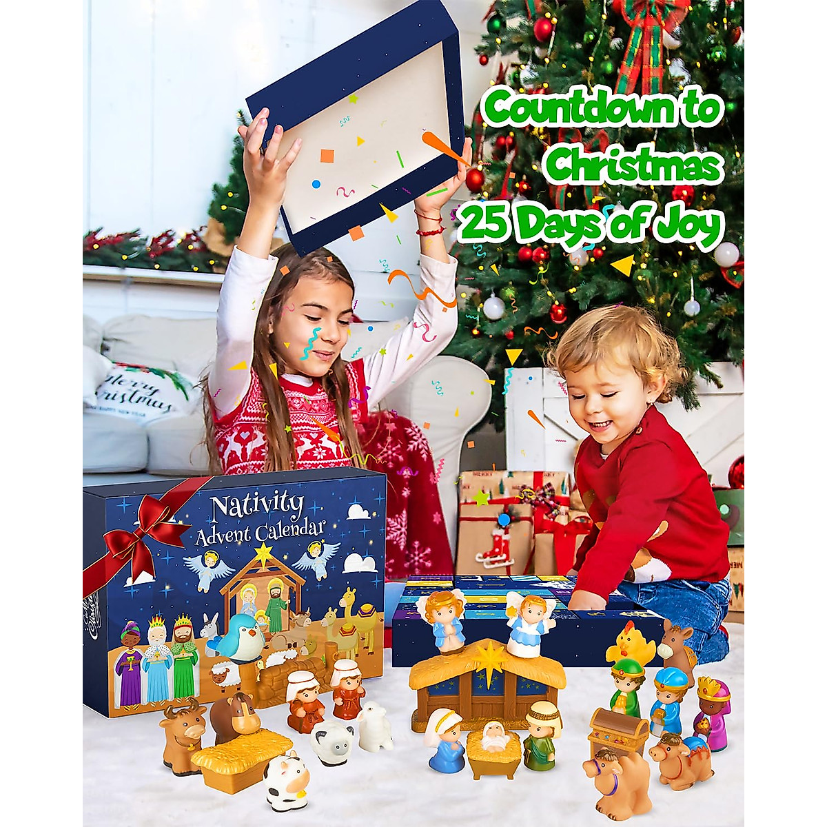 Nativity Advent Calendar 2023 Kids, Christmas Story Nativity Playset Christian Advent Calendar for Toddlers, Kids, Boys, Girls, 25pcs Nativity Scene Set Toys for Children Ages 1 2 3 4 5 6+