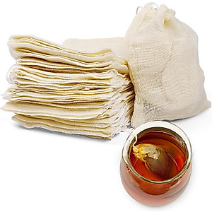 GEMLORD 50 Pcs 4 x 6 Inches Cotton Muslin Bags, Reusable Drawstring Bags for Tea, Cheesecloth Sachet Bags with Drawstring for Party, Home Storage and DIY Craft