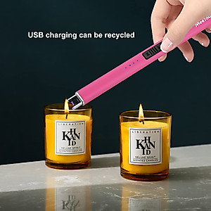 MeeToo Fluorescent Lighter Electric Candle Lighter Rechargeable USB Lighter Plasma Arc Windproof Grow in The Dark for Candle Party (Pink)
