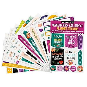Essentials Planner Stickers -- Wake Up Kick Ass Repeat (Set of 150 Stickers)