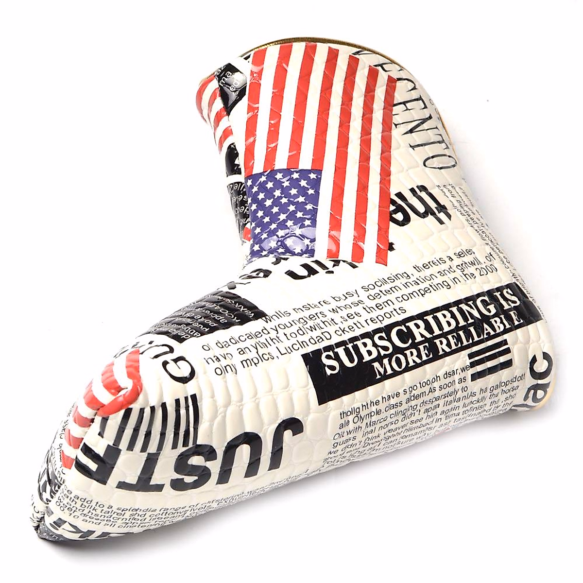 GOOACTION USA Golf Club Blade Putter Cover Magnetic Closure Creative American Flag and Newspaper Pattern Design Synthetic Leather Putters Headcover