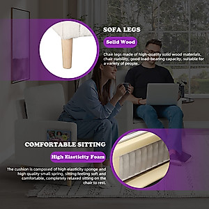 TYBOATLE Accent Chair, Mid-Century Modern Fabric Living Room Arm Chair, Furry Cozy Upholstered Armchair w/Side Pocket, Reading Lounging Side Chairs for Office, Apartment, Bedroom (Cream White)