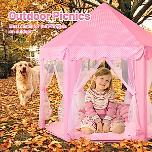 Senodeer Princess Tent for Girls Indoor: with Rug, Star Lights - Pink Play Tent for Kids, Girls Toys for Indoor and Outdoor Games, Princess Castle Playhouse