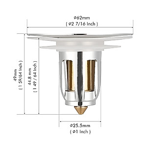 KES Universal Bathroom Sink Stopper, Pop Up Drain Stopper for 1.12~1.83" Bathroom Sink, Brass Bathroom Sink Stopper Replacement Chrome Finish, S1000-CH