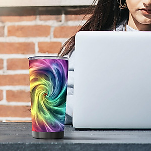 QWEUIOP 20oz Insulated Travel Coffee Mug Abstract Rainbow Coloured Tie Dye Pattern Stainless Steel Tumbler with Lid Double Wall Vacuum Coffee Cup For Hot and Cold Drinks14202