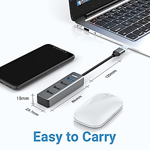 USB 3.0 Hub, atolla Aluminum 4-in-1 USB Splitter with 1 USB 3.0 Port and 3 USB 2.0 Ports for Windows 10, 8, 7, Vista, XP, Mac OS X, Linux and More
