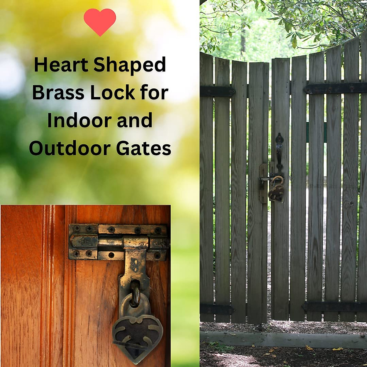 Home - Garden Brass Padlock - Lock with Keys - Working - Brass Made - Type : Small Heart - Brass Finish (51)