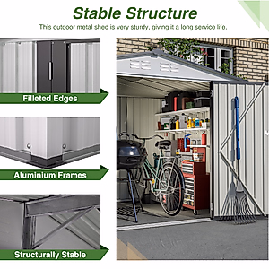 SumKea 8ftx6ft Tool Shed Outdoor Storage, Galvanized Steel Metal Shed, Tool Shed Equipped with Vents and Lockable, Outdoor Tool Shed Ldeal for Backyards, Patio, Gray White