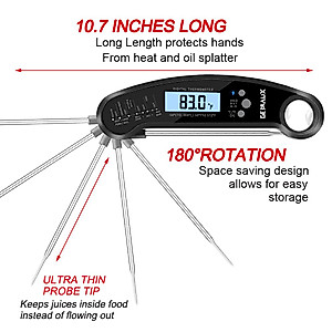 Digital Kitchen Thermometer for Bread, Candy, Yogurt, Liquids, Baking, BBQ Meat - Instant Read, Waterproof Magnetic Body and Wireless Large Probe with a Bottle Opener and Backlit Dial