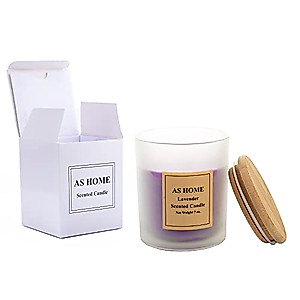 AS HOME Lavender Candles Scented, 7oz | Aromatherapy Lavender Candle in Frost Glass Jar with Wooden Lid | Single Wick Candles for Relaxation | 30 Hours Burn Time