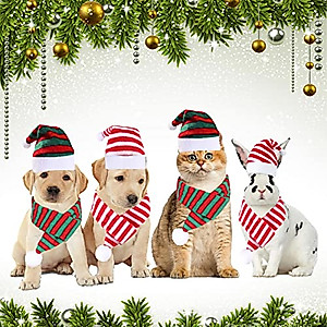 4 Pack Cat Santa Hat with Scarf Dog Christmas Hat and Scarf Striped Christmas Costumes for Small Dogs Cats