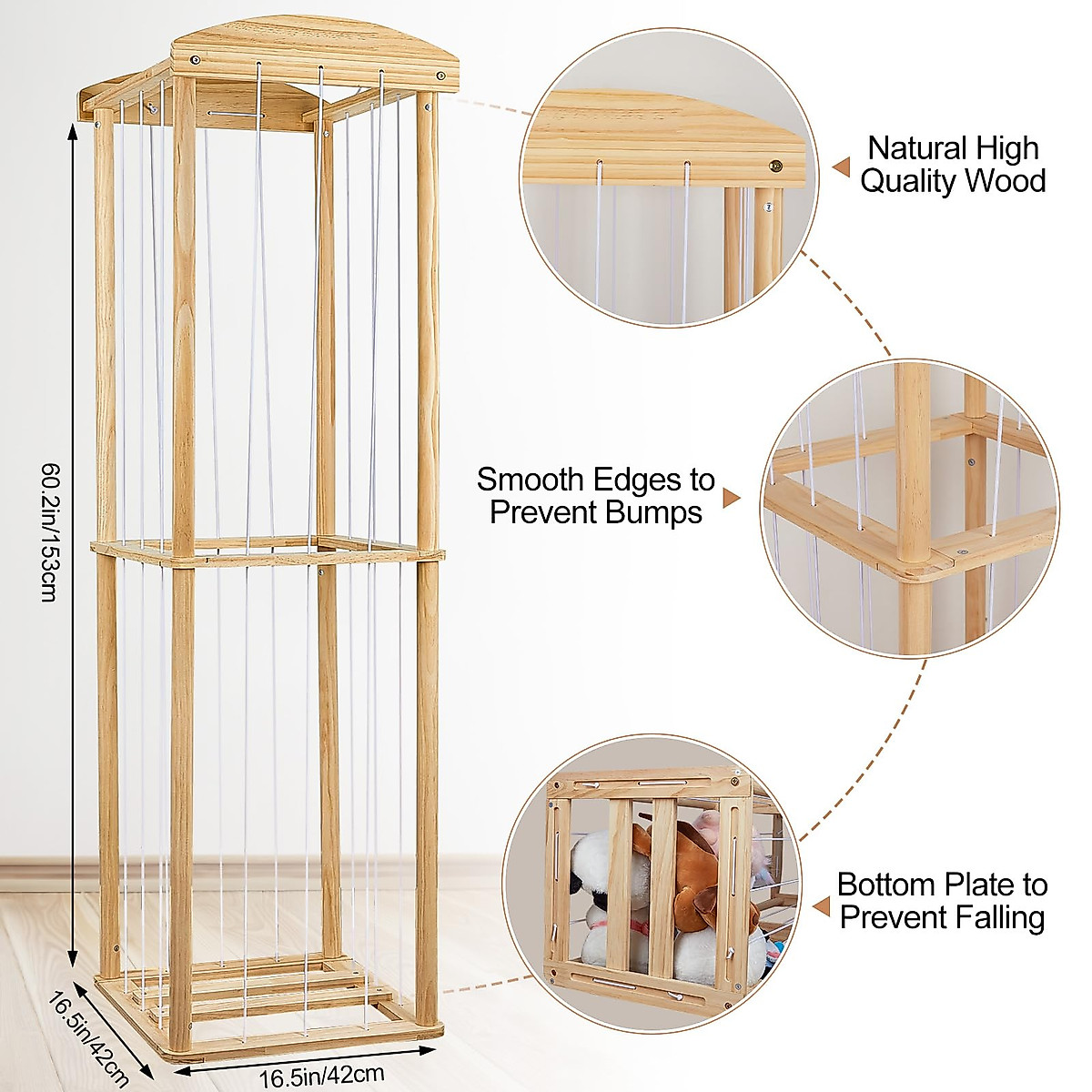 Basumee Stuffed Animals Storage Zoo with LED Light Large Wood Kids Toy Storage Organizer Holder for Stuffed Animals Girls Boys Nursery Room Bedrooms Stuff Animals Organizer