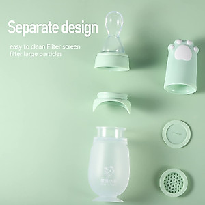 SANFE ELEPHANT Baby Spoons, Silicone Baby Food Dispensing Spoon, Squeeze Feeding Spoon with Cartoon Dust Cover, 4 oz. (Green)