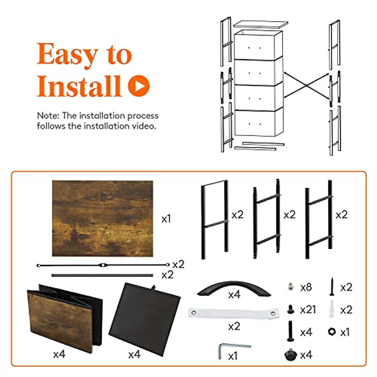 Lifewit Tall Dresser with 4 Removable Fabric Drawers, Storage Tower, Dresser for Bedroom Closet Bedside Nursery Laundry Living Room, Sturdy Steel Frame&Wood Tope, Rustic Brown