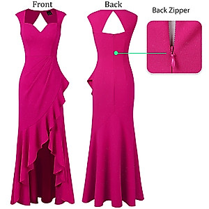 VFSHOW Womens Sexy Ruffle V Neck Ruched Formal Wedding Guest Prom Maxi Dress 2023 Sweetheart Evening Keyhole Back Slit Sparkly Glitter HI-LO Long Cocktail Gown (Hot Pink, Small) 0105 HPIK S