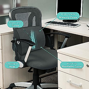 SAMSONITE, Premium Plush Lumbar Support Pillow for Chair - Elevates Lower Back Comfort Zone - 100% Pure Memory Foam - Perfect for Car or Office - Fits Most Seats - Breathable Mesh - Washable Cover