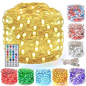 FYY Fairy String Lights, 32.8Ft 100 LEDs Indoor Outdoor LED Lights, 16 Colors RGB Lights USB Powered with Remote Timer, Wire Twinkle Patio Lights for Room Garden Birthday Party Holiday Decor