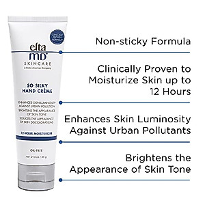 EltaMD So Silky Hand Crème, Moisturizing Hand Lotion with Ceramides, Sclareolide and Vitamin E for Dry, Flaking Hands, 12-Hour Hand Cream, 3 oz.