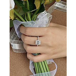 Michooyel 2ct Emerald Cut Moissanite Engagement Ring for Women D color Moissanite VVS1 Halo Sterling Silver Women Rings