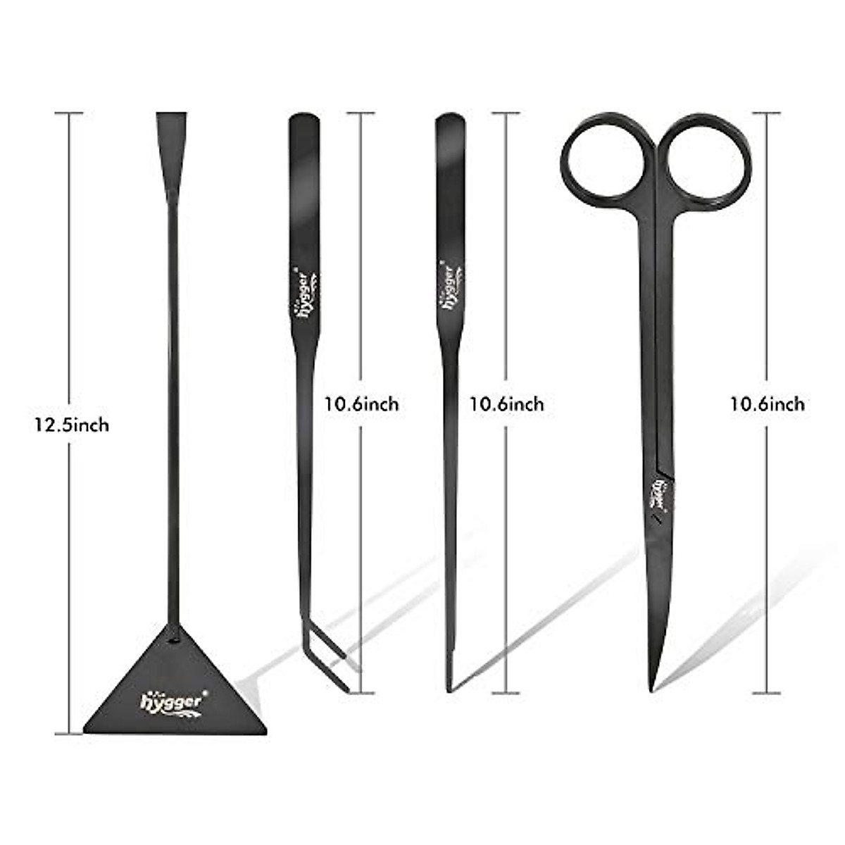 hygger Long Stainless Steel Premium Aquarium Tools, 4 PCS Aquatic Plant Tweezers Scissors Spatula Kits Comes with 1 Cleaning Cloth, for Fish Tank Starters
