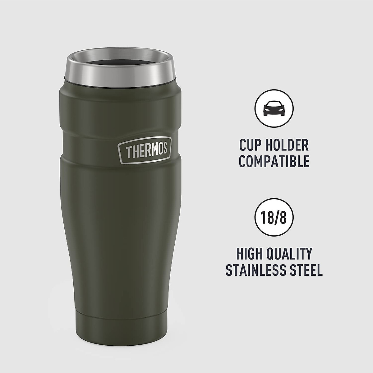 THERMOS Stainless King Vacuum-Insulated Travel Tumbler, 16 Ounce, Army Green