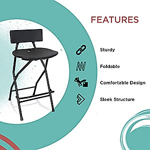 EventStable TitanPRO Folding Bar Stool with Backrest - Black Metal Frame Stool with Back Support - Durable and Sturdy Folding Stool for Outdoor Kitchen Shop Cafe