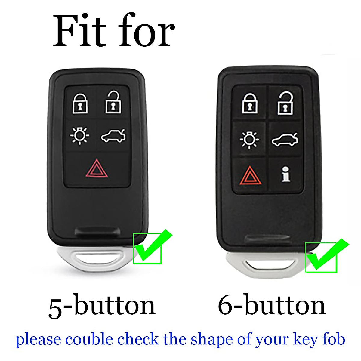 ontto 6-button Key Fob Cover for Volvo Premium Leather Key Protector Black