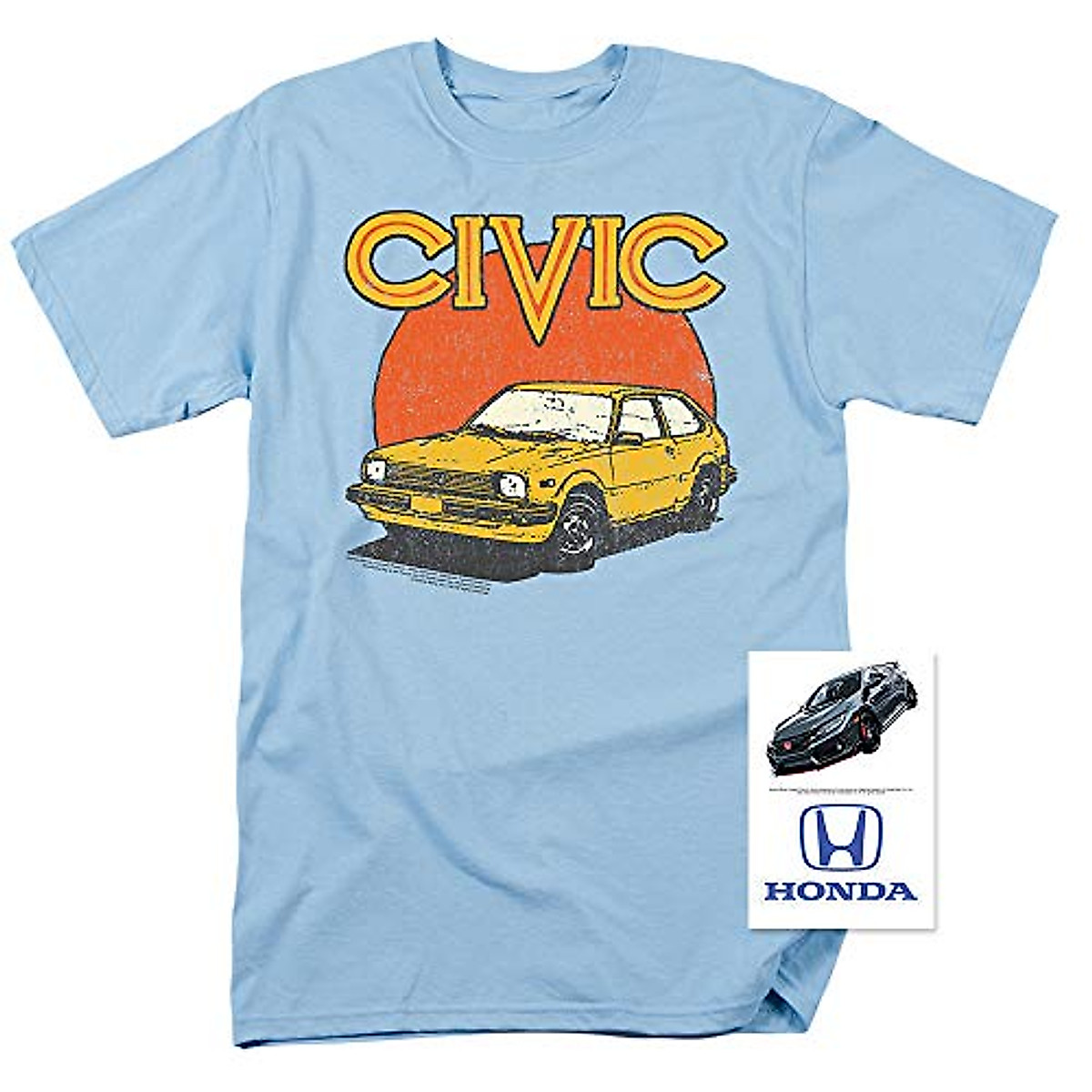 Honda Vintage Distressed Civic T Shirt & Stickers (Large) Light Blue