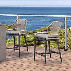 PURPLE LEAF Patio Sunbrella Counter Height Bar Stools 24" H Set of 2 Modern Rattan Bar Chairs Aluminum Stool Outdoor Wicker Barstools with Back and Cushion for Garden Kitchen Island