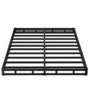 Maenizi Queen Box Spring 4 Inch Low Profile, Heavy Duty Metal Box Spring Bed Base with Fabric Cover, Mattress Foundation, Easy Assembly, Noise Free, Black