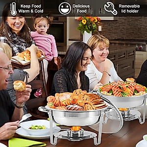 HORESTKIT Chafing Dish Buffet Set Stainless Steel Round Chafers and Buffet Warmers Set with Glass Viewing Lid, 5QT Foldable Complete Food Warmer
