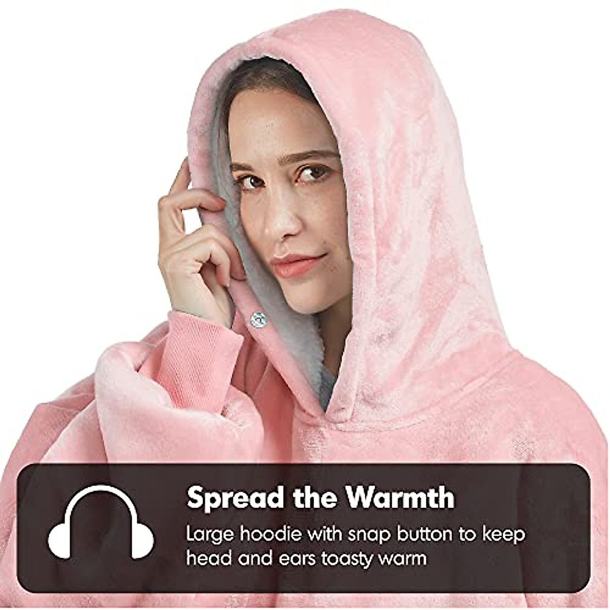 Degrees of Comfort Wearable Blanket Hoodie for Women Men Adults, Cozy Oversized and Warm Sherpa Lined Sweatshirt Blankets, Pink, 38x32 Inch