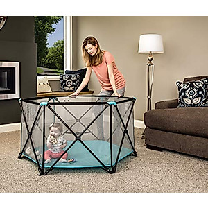 Regalo My Play Deluxe Portable Play Yard Indoor and Outdoor, Bonus Kit, Includes a Full Canopy, Washable, Aqua, 6-Panel