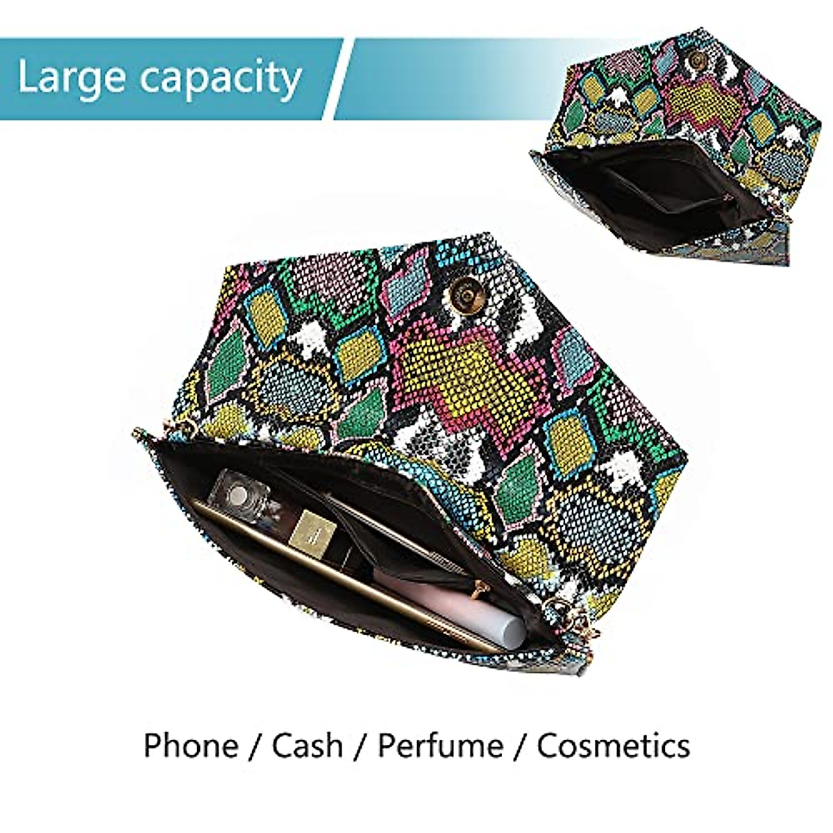 JOBEDE Snakeskin Envelope Clutch Handbag Evening Party Prom Chain Bag Women Shoulder Crossbody Bag