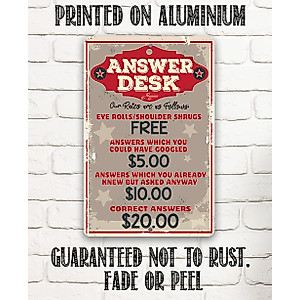 Personalized Answer Desk - Custom Metal Office Sign for Home Office Business, Funny Front Desk Decor, Perfect Gift for Secretary and Receptionist, 8x12 or 12x18 Indoor/Outdoor Durable Metal Sign