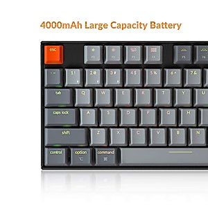 Keychron K8 Hot-swappable Wireless Bluetooth 5.1/Wired USB Mechanical Gaming Keyboard, Tenkeyless 87 Keys Computer Keyboard with Gateron G Pro Blue Switch RGB Backlight N-Key Rollover for Mac Windows