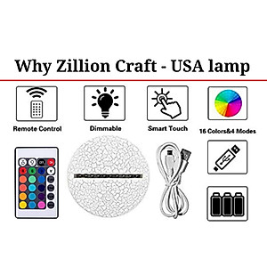 Z ZILLION CRAFT Night Light for Kids Bedroom. Remote Control Multi Color Mode 3D illusional lamp. Best Gift for Kids Birthday, Christmas. Easy use with USB Charging.