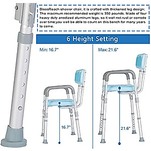 BlessReach Easily Assembled Portable Shower Chair Seat, Adjustable Shower Bench, Shower Lift Chair with Arms. (Blue)…