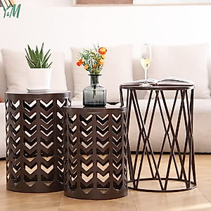 Y&M Set of 3 Round Heavy-Duty Side Table End Table, Coffee Table for Indoor Multifunctional Use, Outdoor Decorative Garden Stool Plant Stand-Pure Brown(Ship from US)
