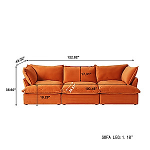 WJShome 122.82" Cloud Modular Sectional Sofa, Velvet Sectional Couches for Living Room,3 Seats Living Room Sets,Cushion Covers Removable& Replaceable, Orange