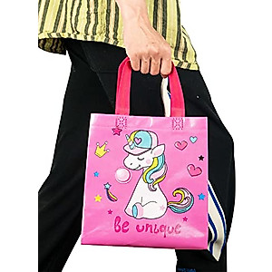 Elephant-package Medium Gift Bags, Non-woven Bags with Handle for Girls Kids Birthday Party Favor Recycle 8.7x9 Inches Pink Unicorn