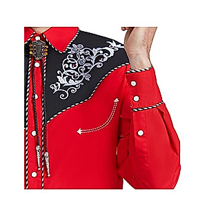 JoZorro Men's Long Sleeve Pearl Snap Shirt Cowboy Cut Western Embroidered Casual Button Down Shirt