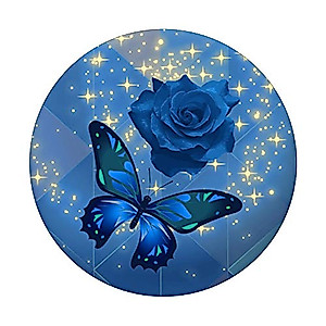Rose Butterfly Flower Cell Phone Button Pop Up Holder Blue PopSockets Grip and Stand for Phones and Tablets