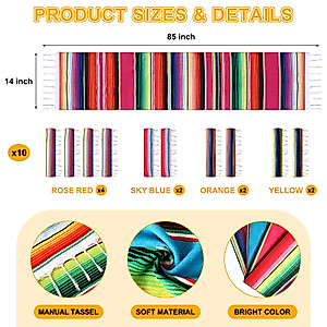 10 Pack 14 x 84 in Mexican Serape Table Runners, 29 Pcs Papel Picado Banner, Fiesta Hanging Banner and Pennant Flag Banner Colorful Bunting Banner for Mexican Theme Party (Rose, Blue, Orange, Yellow)