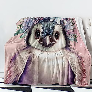 YAYAGo Cute Penguin with Flowers Throw Blanket 350gsm Fuzzy Plush Blanket for Kids Throw for Sofa Bed Animal Decorative 50"x60"